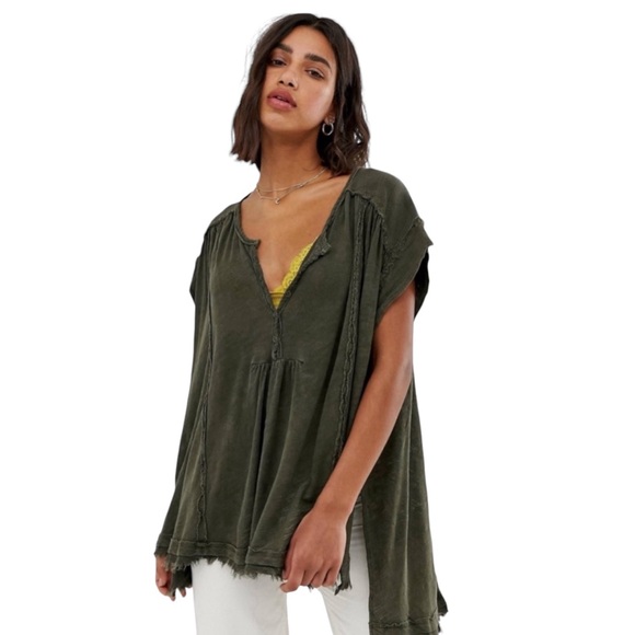 Free People | Tops | Free People Aster Henley Oversized Top Gray Frayed ...